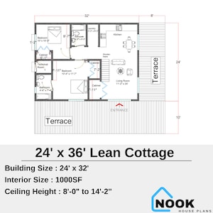 Cabin House Plan,24'x32' Modern Lean Cottage,farmhouse Plans ...