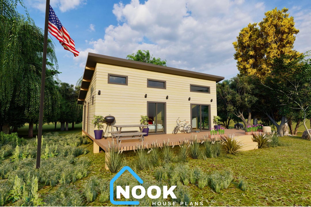 Cabin House Plan,24'x32' Modern Lean Cottage,farmhouse Plans ...