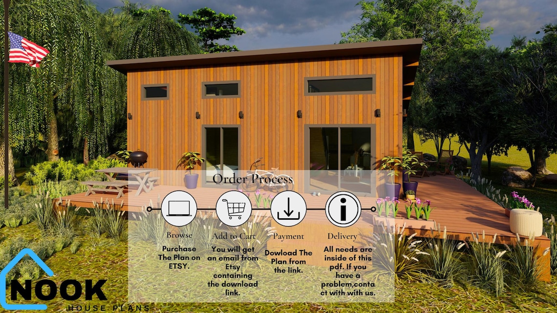 Modern Cottage House Plan: 24x32 Rustic Cabin Blueprint (PDF Download ...