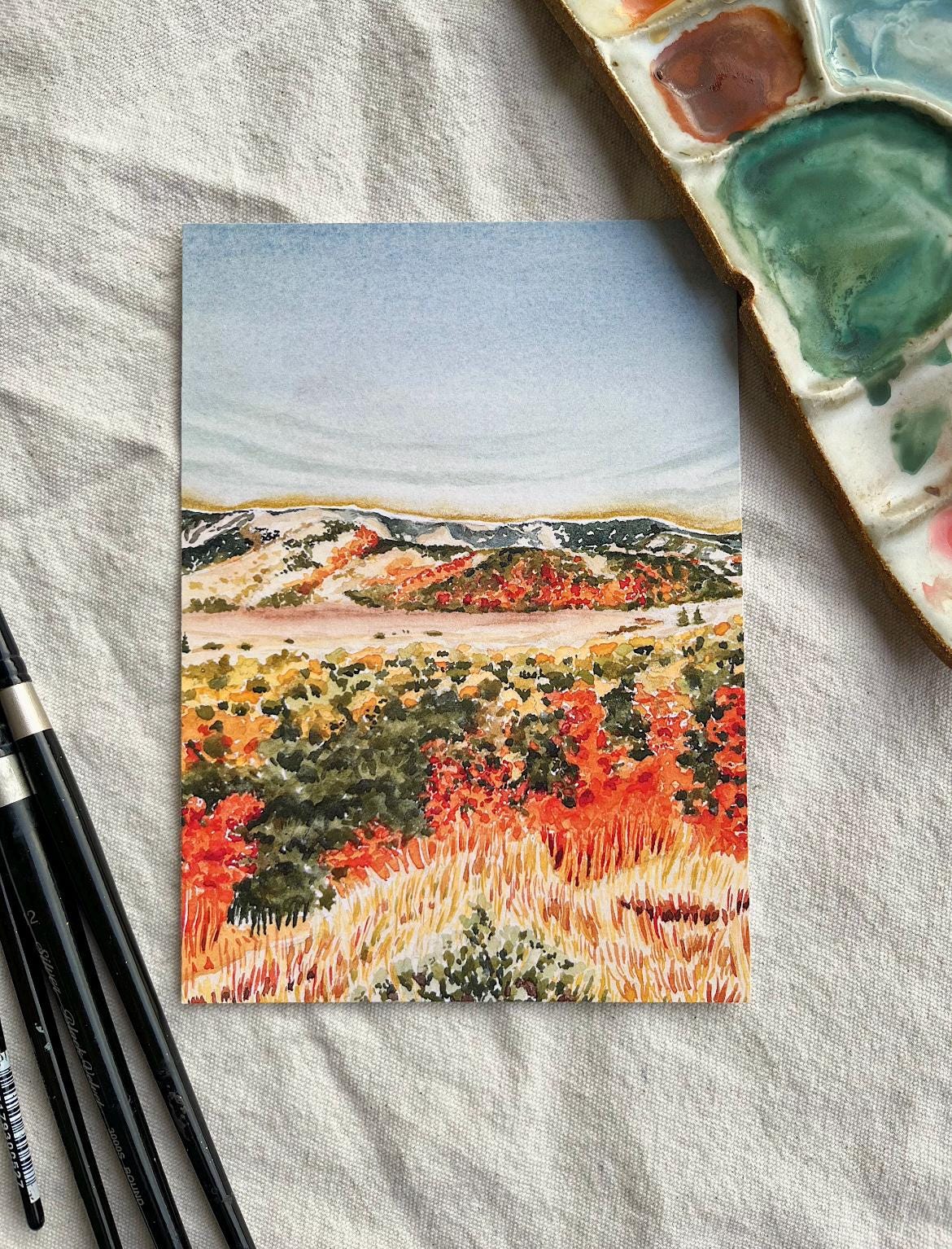 Fall Landscape | Wall Decor | Watercolor Art Print | 5x7" 8x10" 11x14 ...