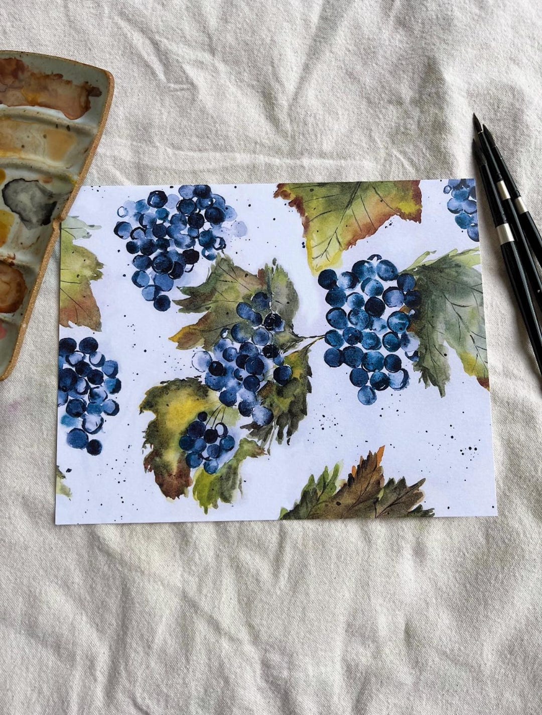 Grape Art | Hanging Grapes Print | Watercolor Print | Kitchen Art Print ...
