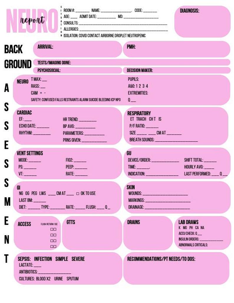 Neuro RN Report Sheet - Etsy