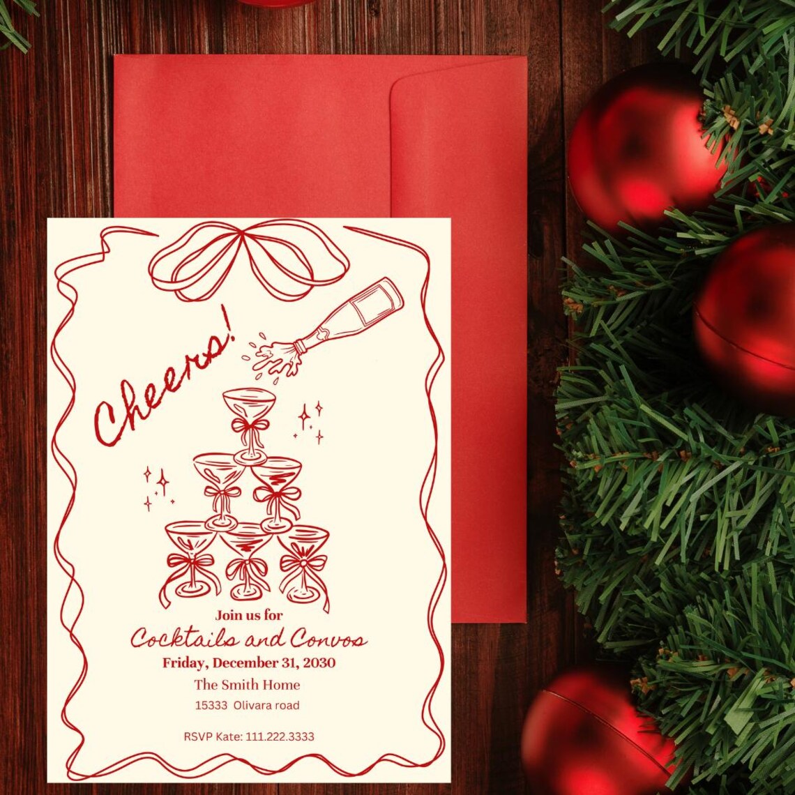 Cheers! Digital Editable Invitation Template for NYE, Christmas, Dinner ...