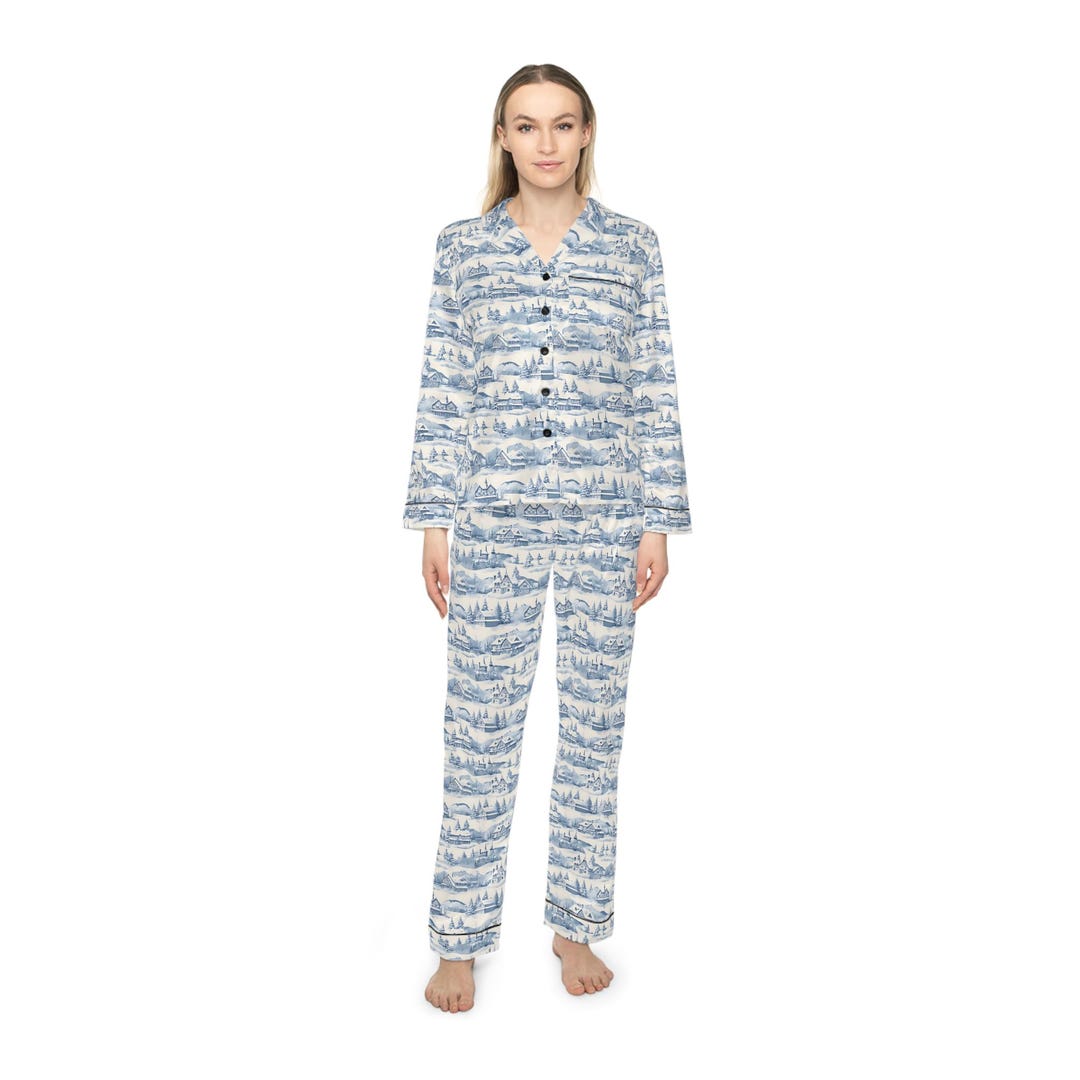 Women's Satin Pajamas, French Country, Blue Coquette, Wintery Trees ...