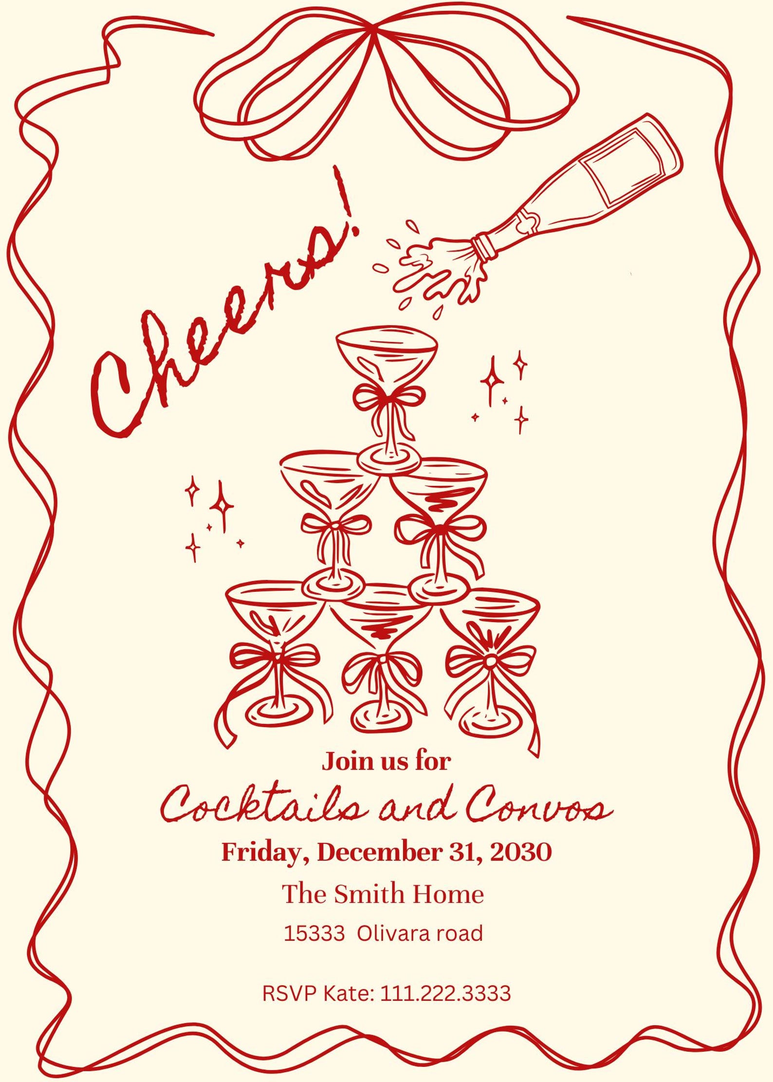 Cheers! Digital Editable Invitation Template for NYE, Christmas, Dinner ...
