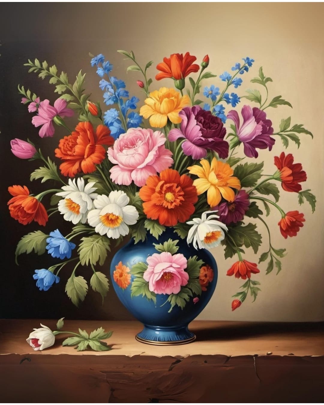 Baroque-style Flower Arrangement in Jewel Tones - Digital Wall Art ...