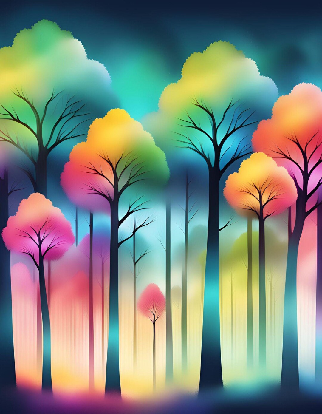 Enchanted Forest With Bright Colors Digital Download Wall Art - Etsy