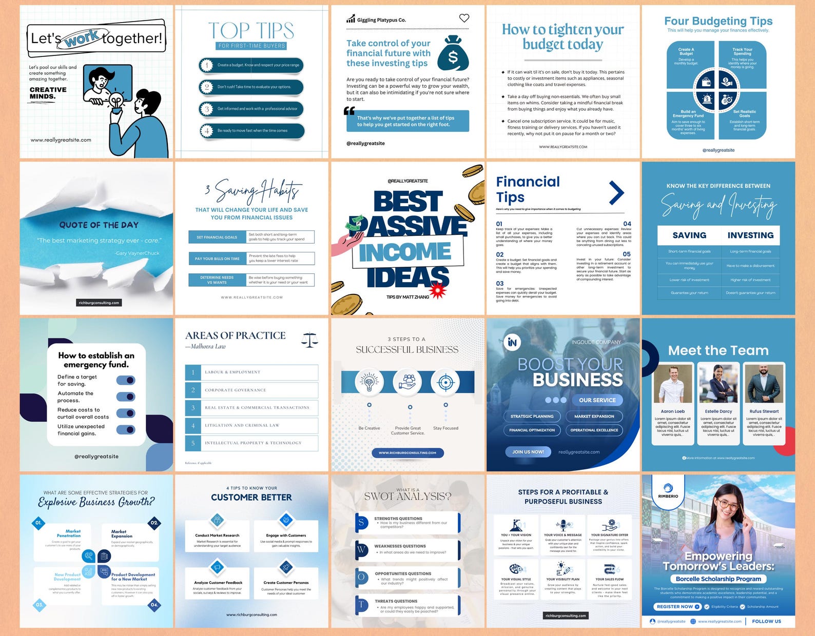 Finance Coach Instagram Post Template, Editable Social Media Posts for ...