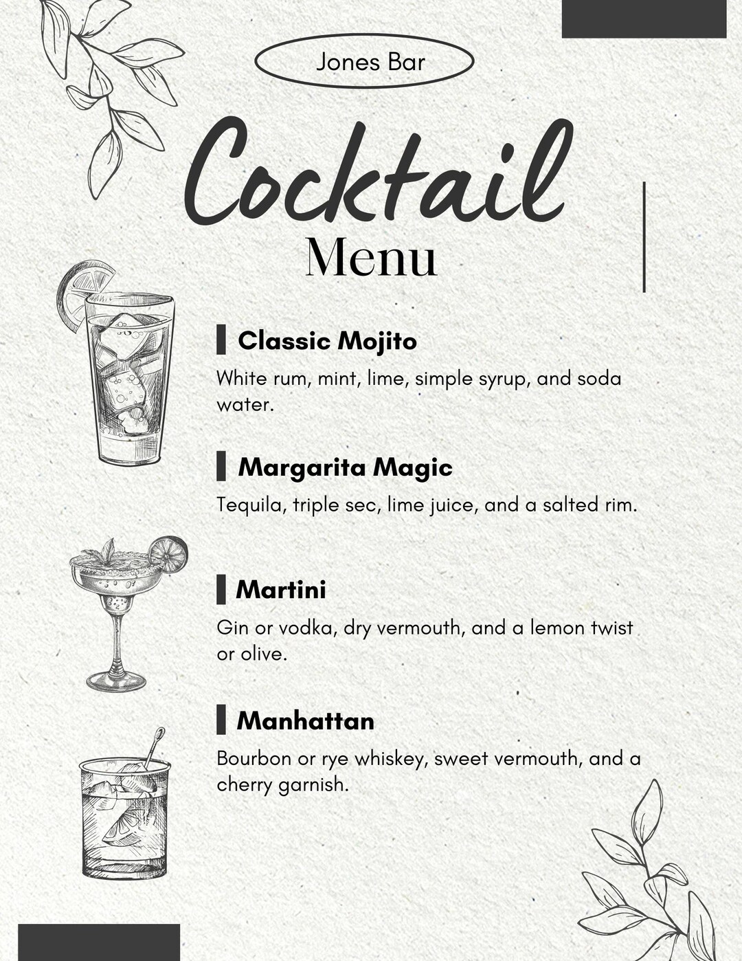 Wedding Cocktail Menu Template Digital File - Etsy