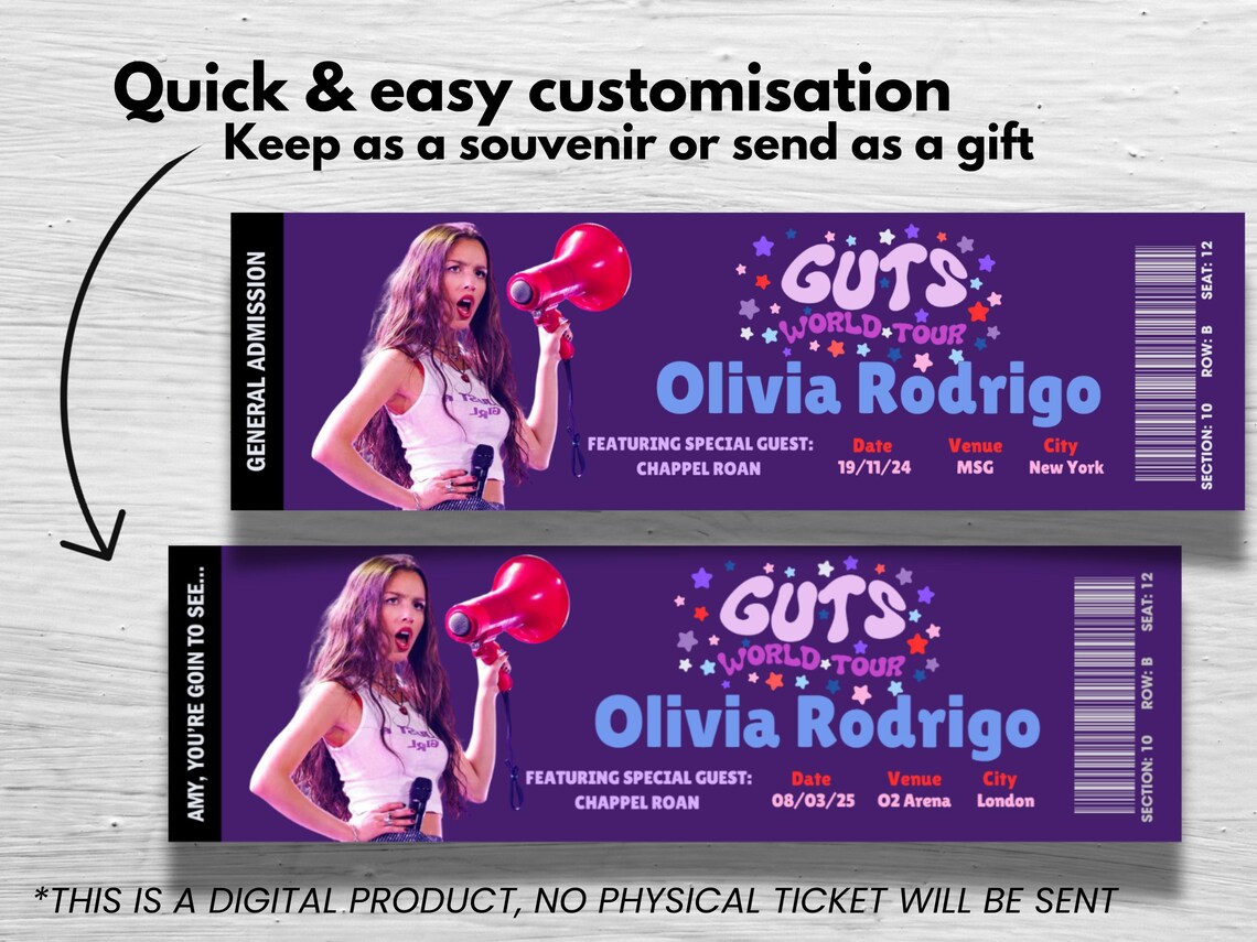 Personalised Olivia Rodrigo Guts Tour Concert Ticket Souvenir ...