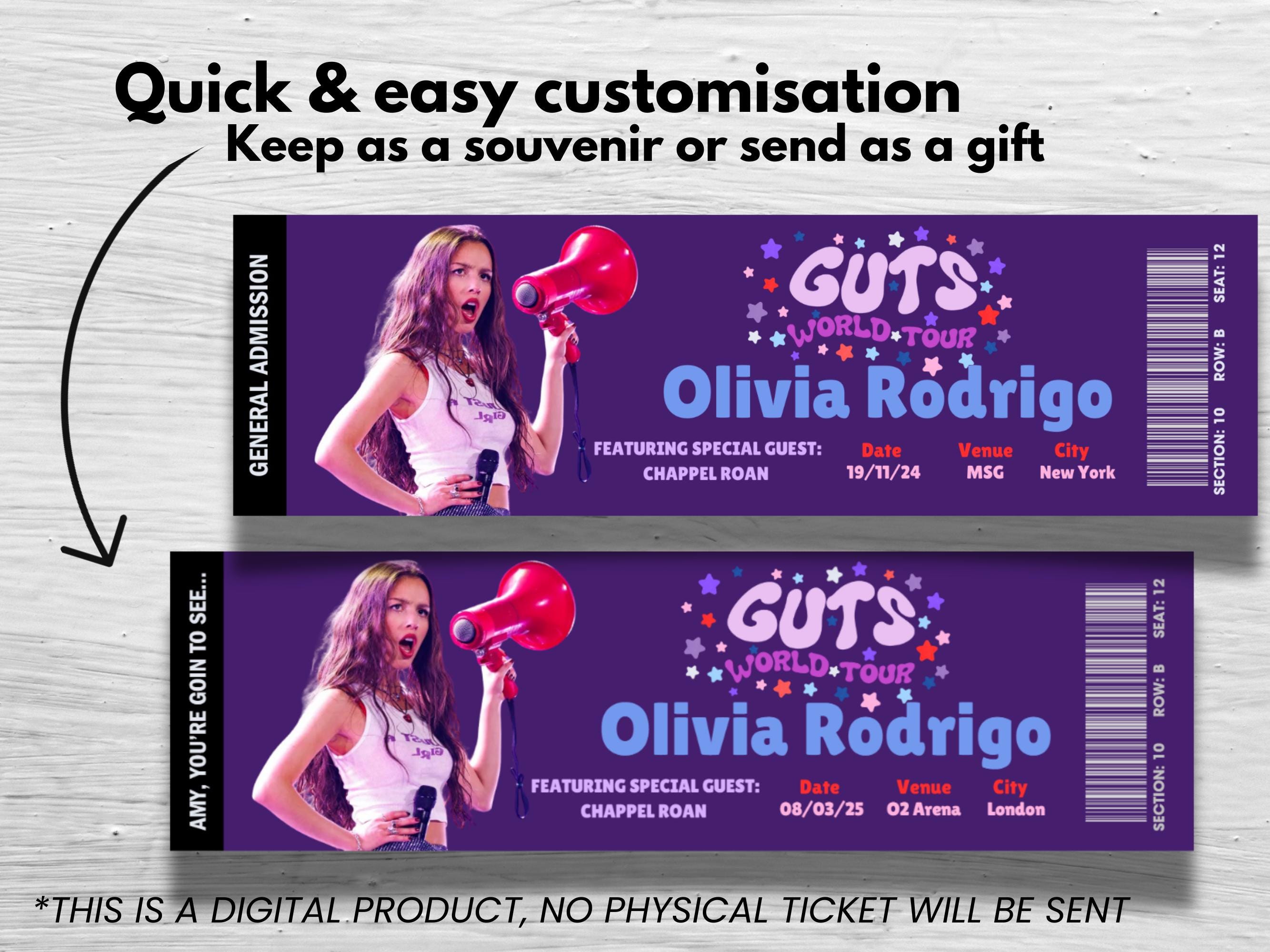 Personalised Olivia Rodrigo Guts Tour Concert Ticket Souvenir ...