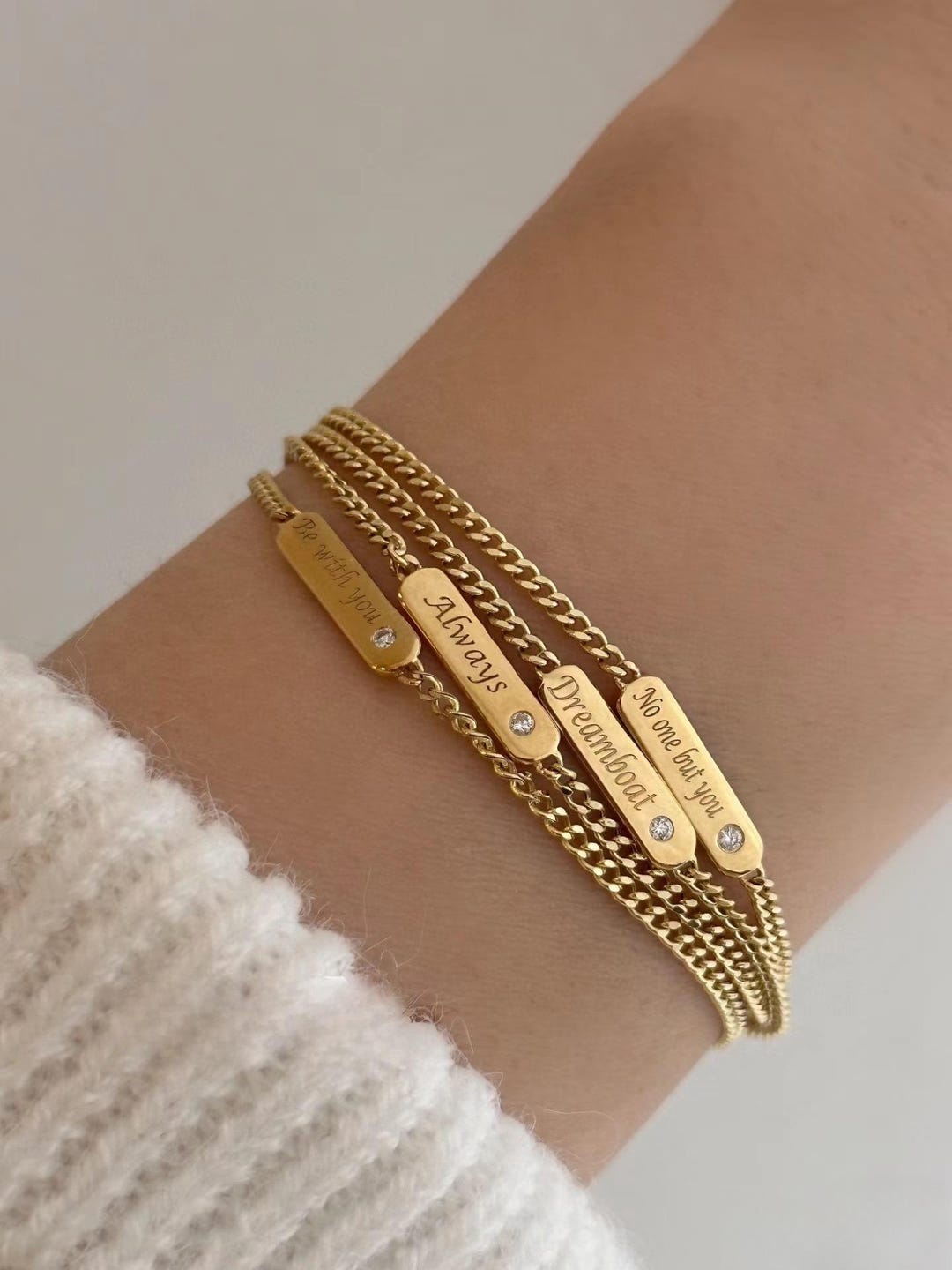 Gold Engraved Bracelet, 18K Solid Gold Bracelet, Engraved Bar Charm ...