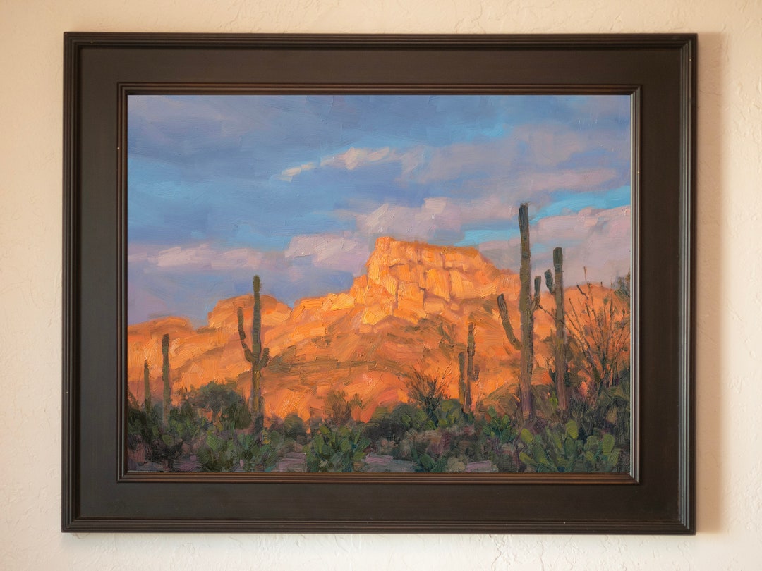 Art Print of Oil Painting, Gold Canyon Desert, Sunset, Arizona ...