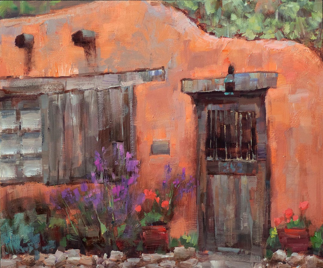 Along Canyon Road, Art Print of Acrylic Painting, New Mexico Iconic ...