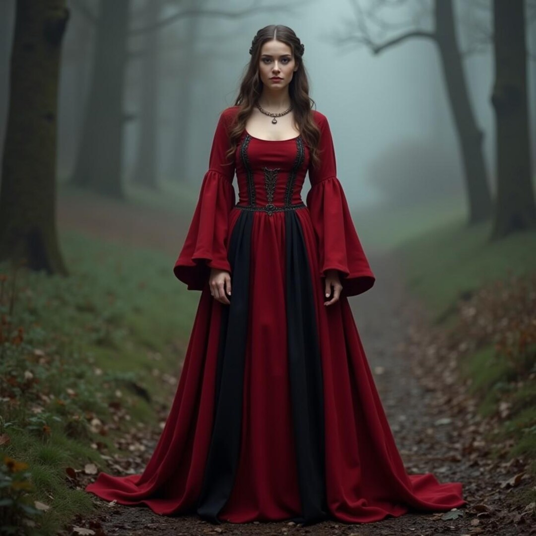 Women Red Black Victorian Medieval Dress | Renaissance Norse Gown ...