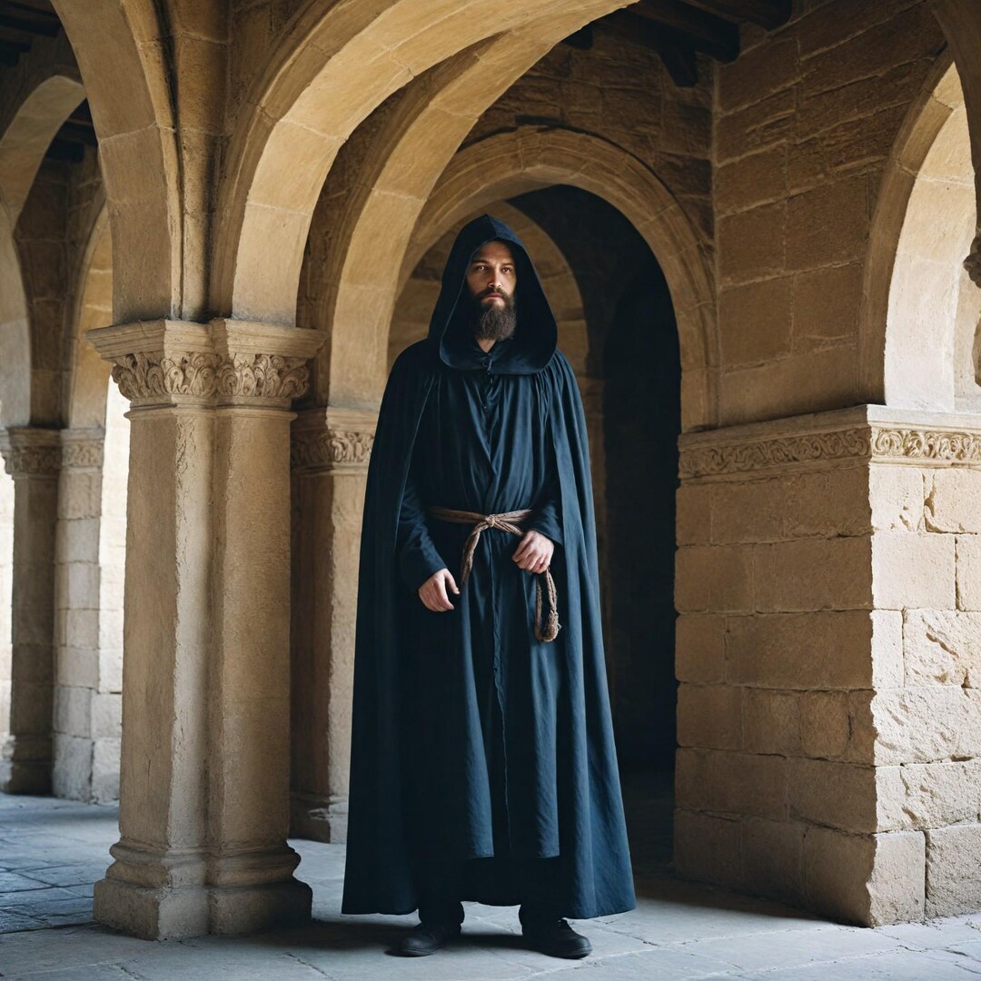 Men's Black Hooded Cloak | Full Length Medieval Robe | Gothic Wizard ...