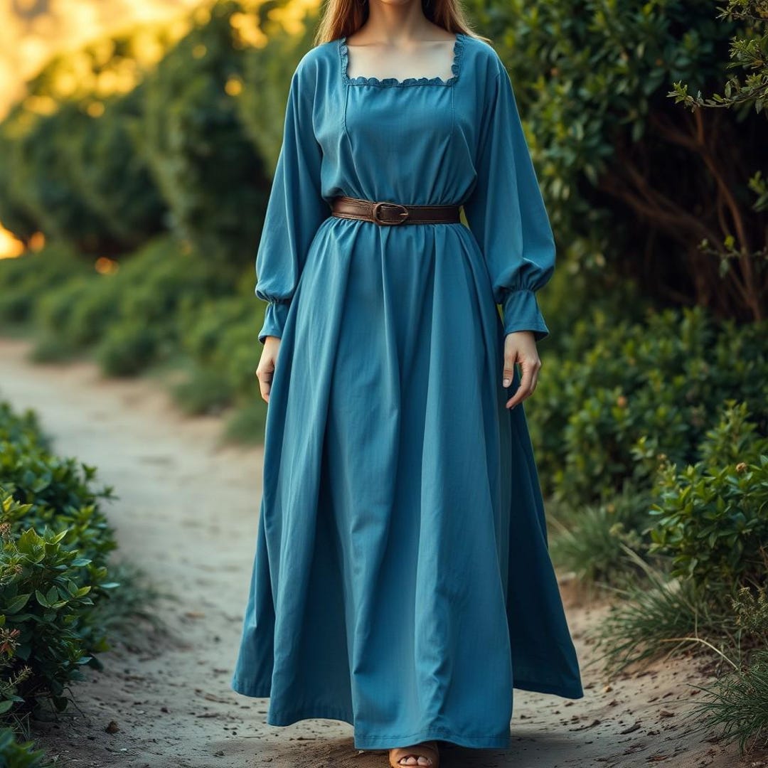 Women Viking Blue Renaissance Gown | Square Neck Flowy Medieval ...
