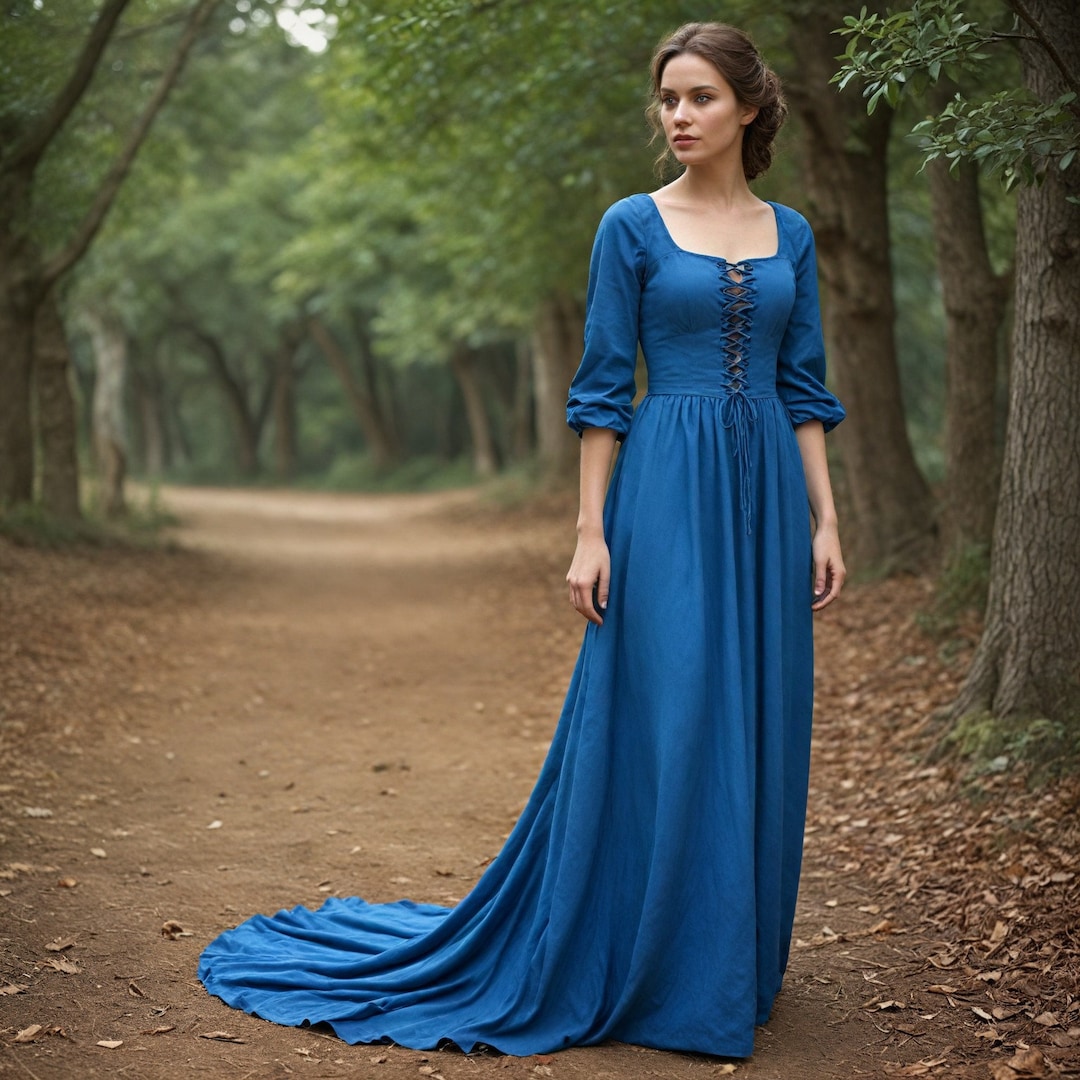 Women Royal Blue Flowing Gown | Medieval Lace up Princess Dress ...