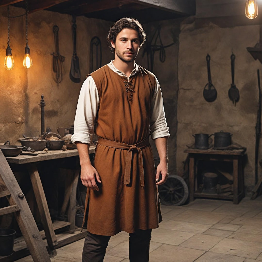 Brown Medieval Tunic for Men | Renaissance Peasant Costume | LARP ...
