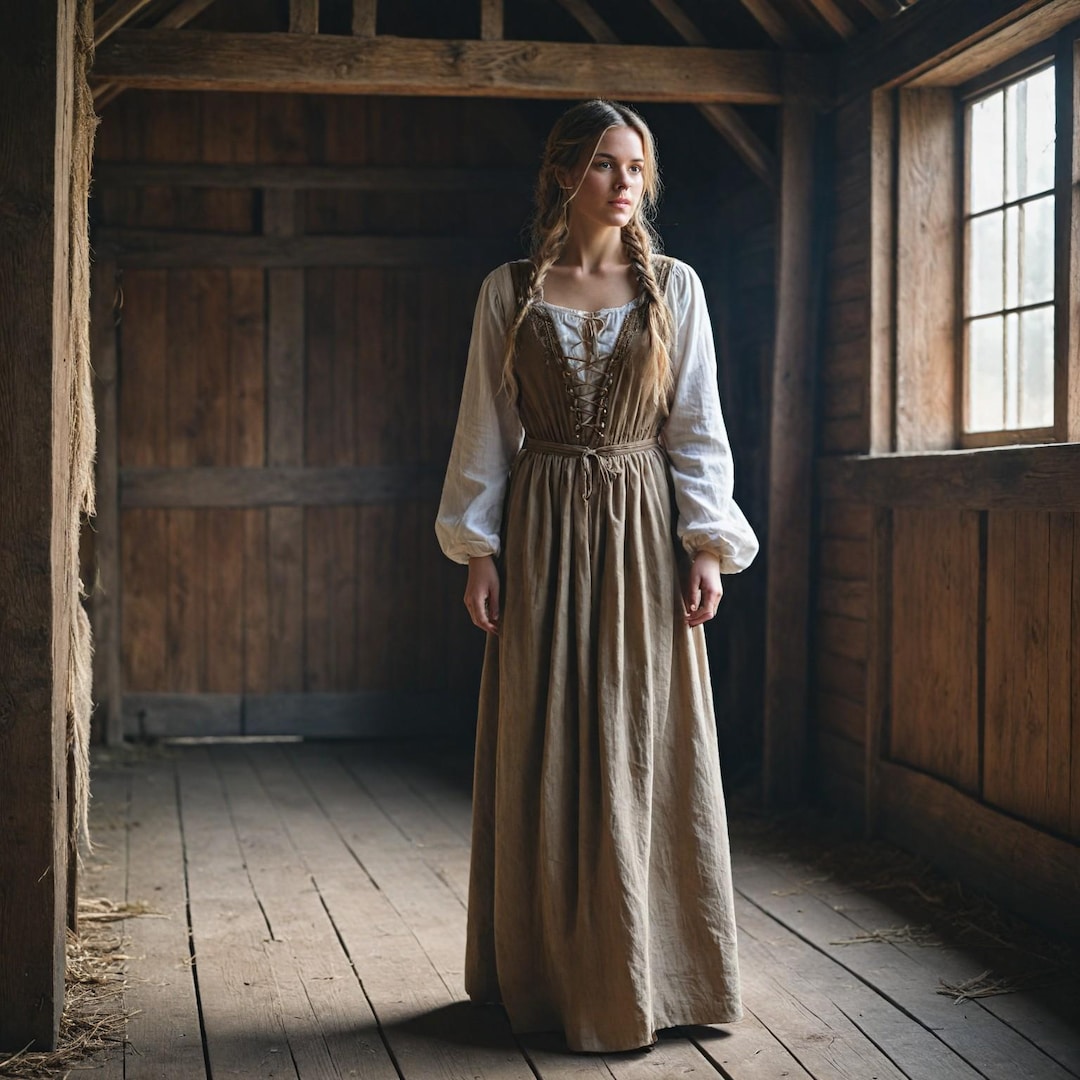 Brown Medieval Peasant Dress for Women | Renaissance Cottagecore Gown ...