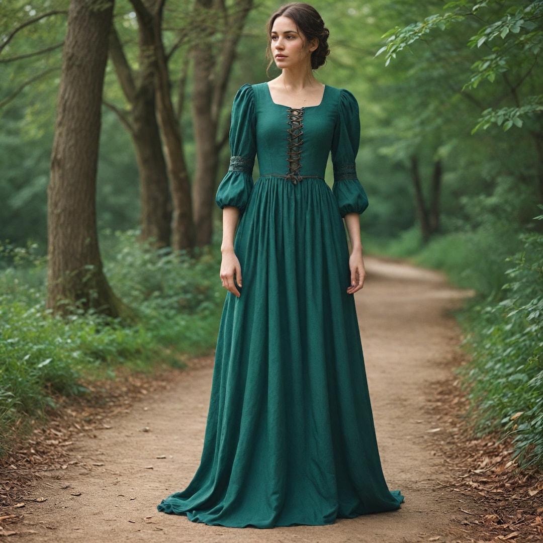 Women Medieval Green Dress | Renaissance Cosplay Gown | Long Sleeve ...