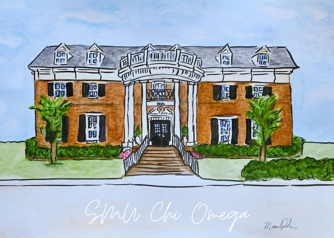 SMU Chi Omega House Watercolor Painting Print - Etsy