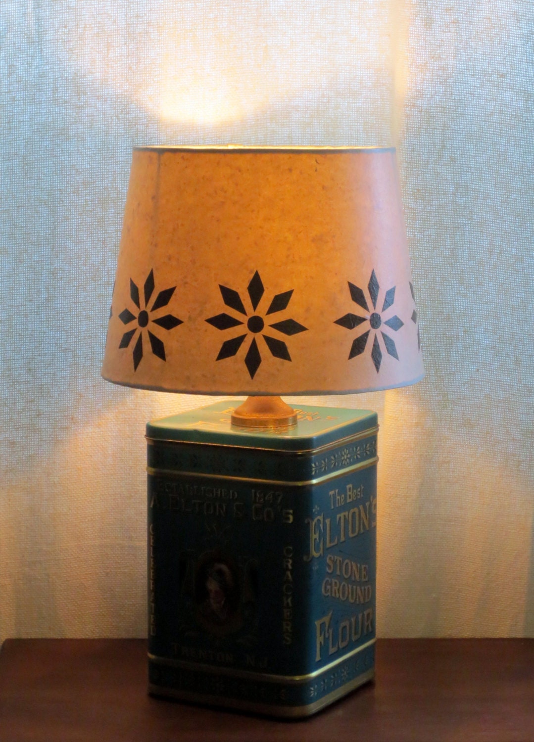Elton & Co Litho Tin Table Lamp With Decoupage Stencil-look Shade - Etsy