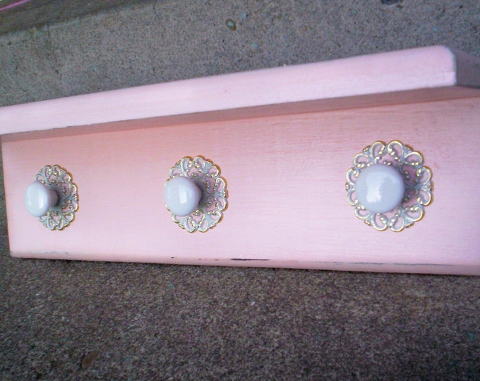 Shabby Chic Pink Wood Wall Shelf Coat Rack Cottage OOAK - Etsy