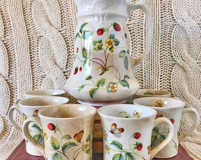 Vintage James Kent Strawberry Pitcher and Cups Mugs Set Matching Old ...