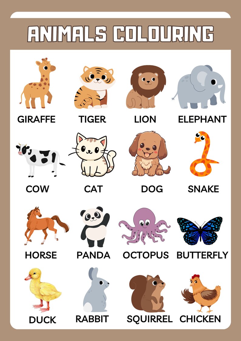 Animals Colouring Book Digital Product - Etsy