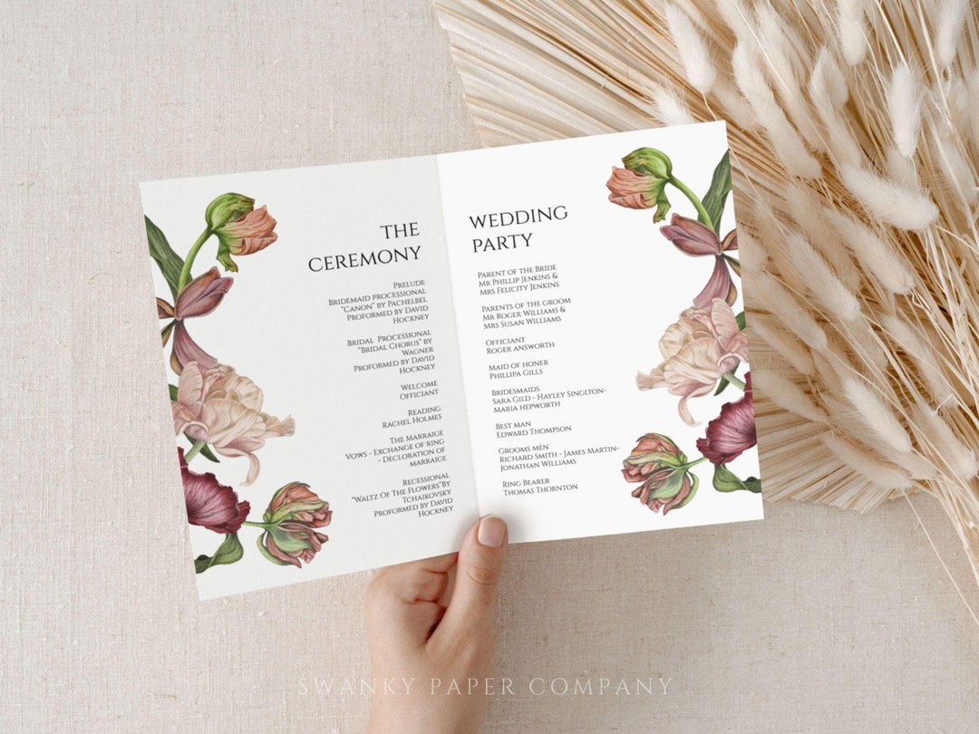 Wedding Program Pink Floral, Program Template, Printable Program, DIY ...