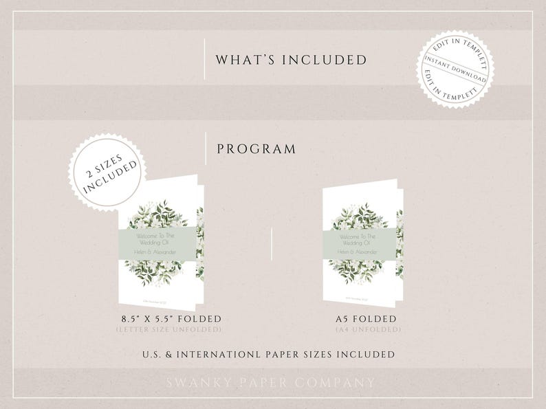 Sage Green Wedding Program Template, Printable & Editable Order of ...