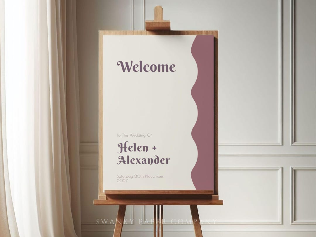 Mauve Wavy Edge Wedding Welcome Sign Template, Instant Download ...
