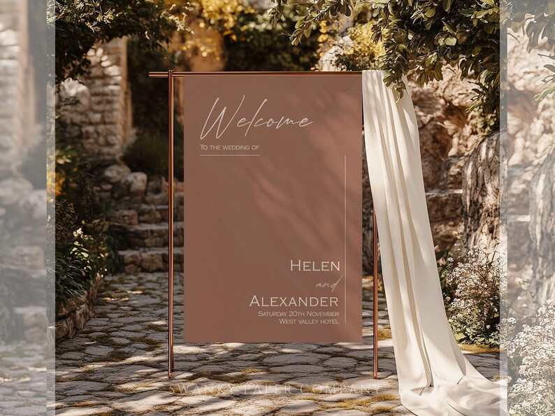 Minimalist Wedding Welcome Sign Template, Mocha Mousse Colour Scheme ...