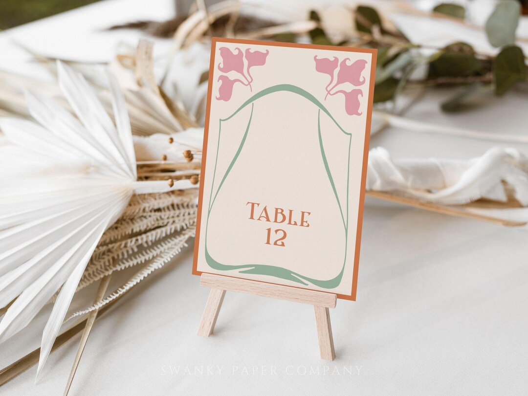 Art Nouveau Table Number Sign Template, Fully Editable Instant Download ...