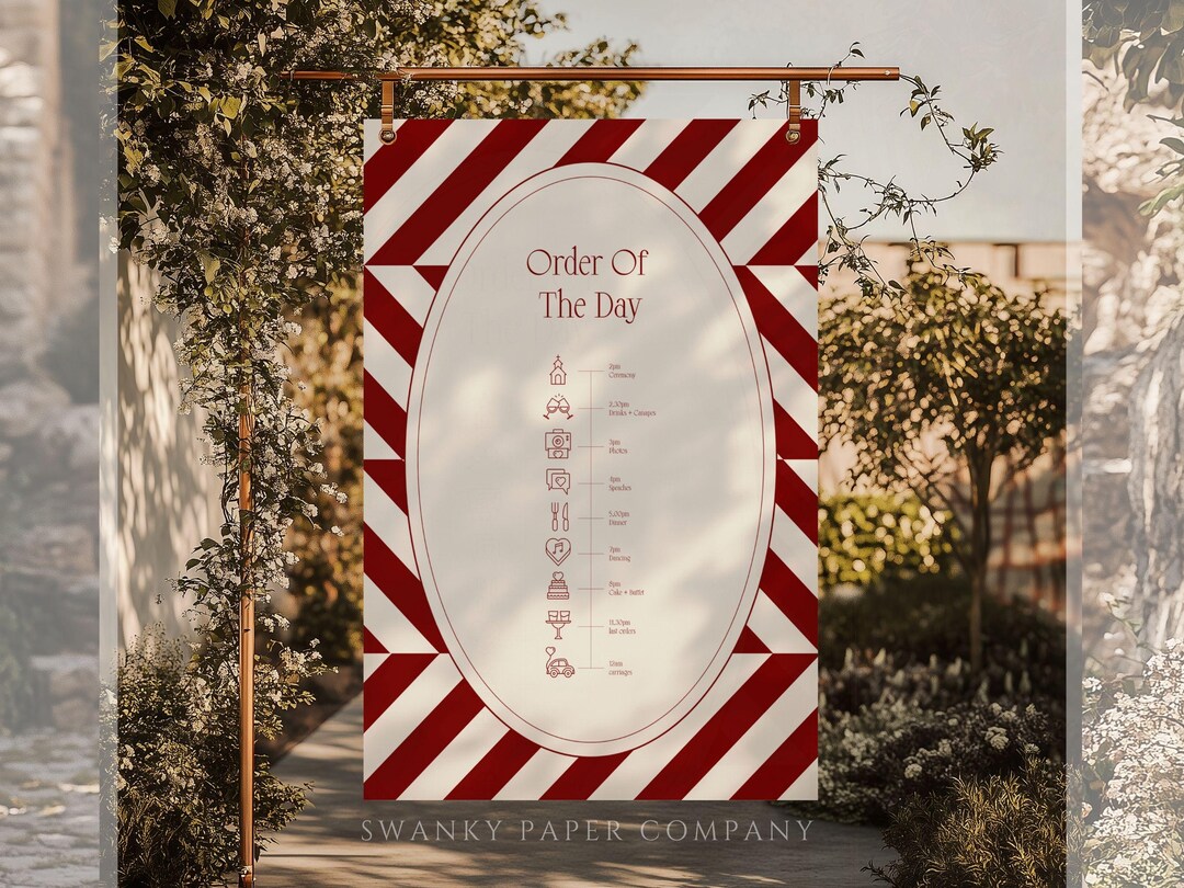 Deep Red Order of the Day Sign Template, Instant Download Wedding ...