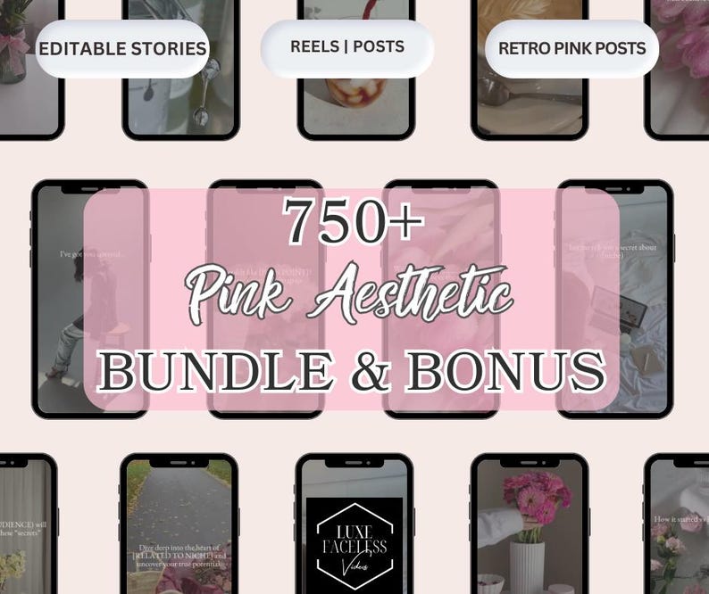 750+ Pink Aesthetic Faceless Videos Photo Bundle for Instagram Reels ...