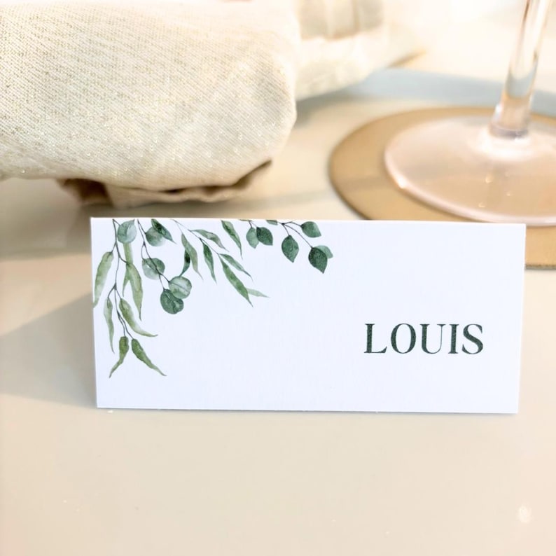 Greenery Wedding Place Card: Personalized Classic Tent Style - Etsy