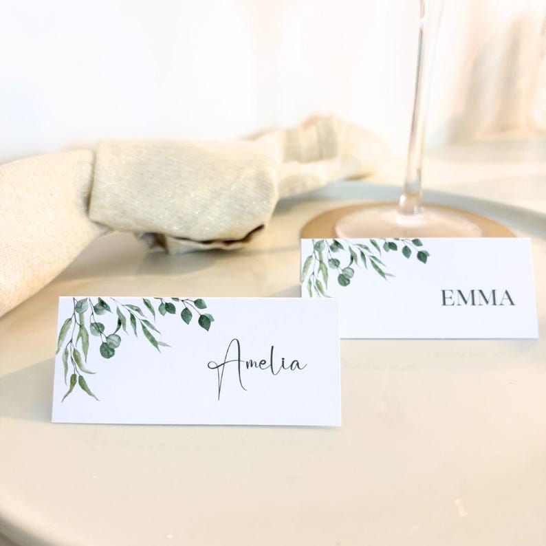 Greenery Wedding Place Card: Personalized Classic Tent Style - Etsy
