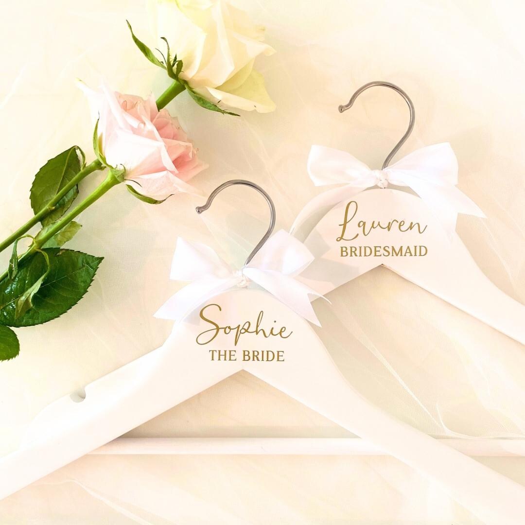 Wedding Hangers | Personalised Hangers for Bridal Party | White Hangers ...