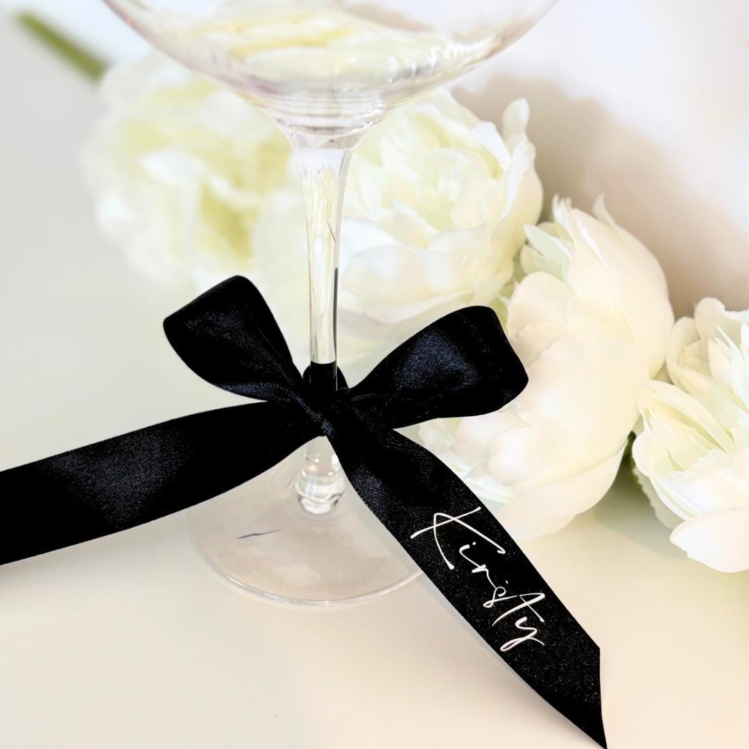 Personalised Wedding Ribbon | Black Satin Ribbon Place Names | Bridal ...
