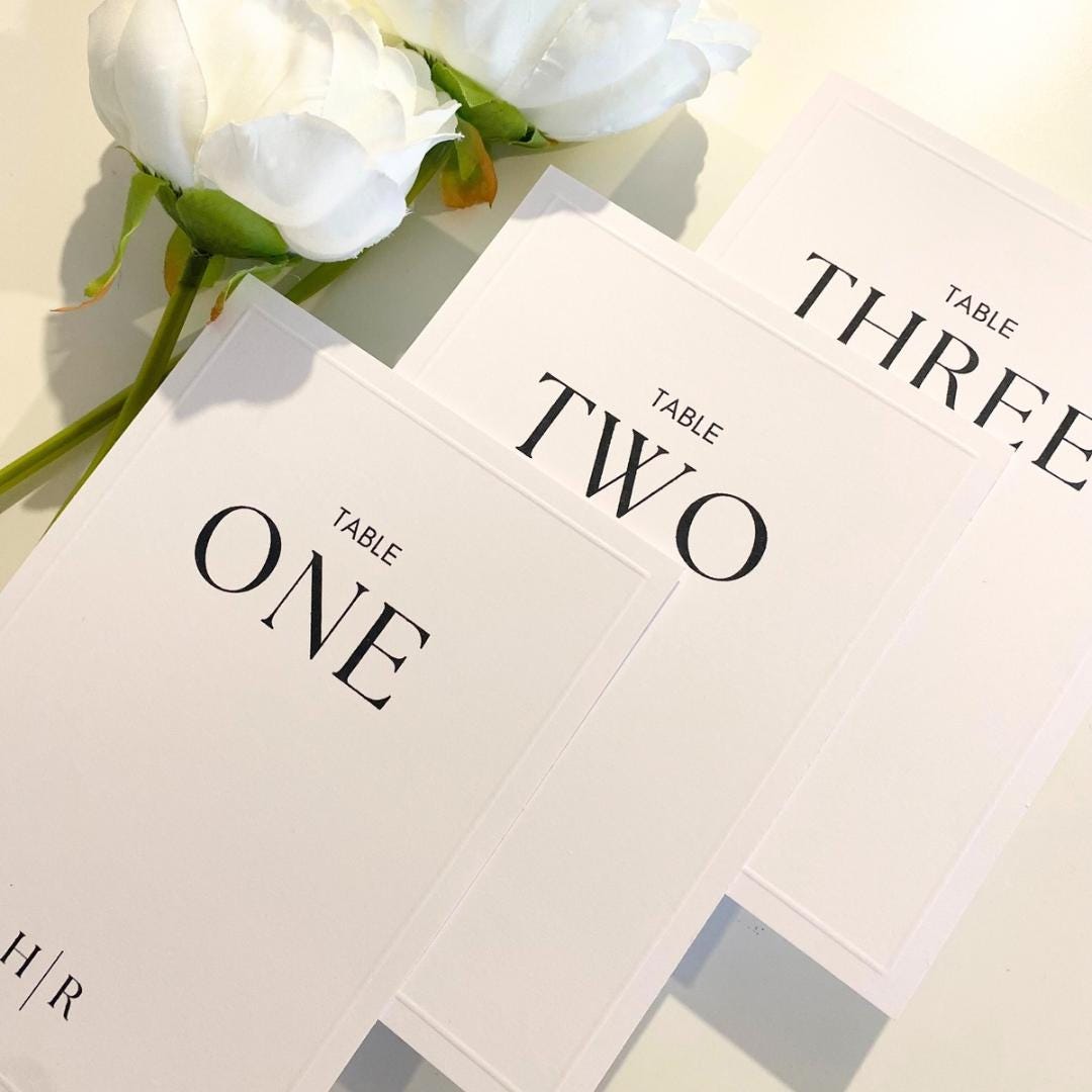 Wedding Table Numbers With Embossed Edging and Monogram Initials ...