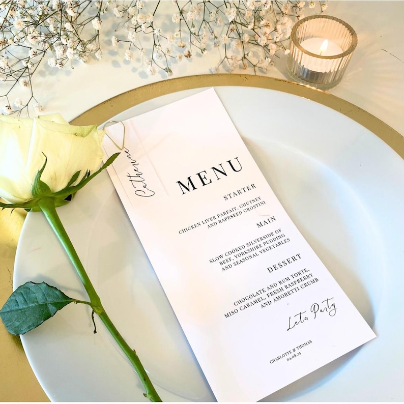 Wedding Menu & Place Card | Personalised With Teardrop Clip - Etsy