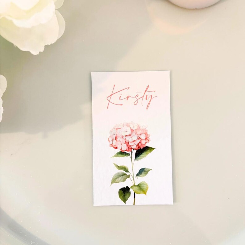 Wedding Place Name With Pink Hydrangea Design | Personalised Place Card ...
