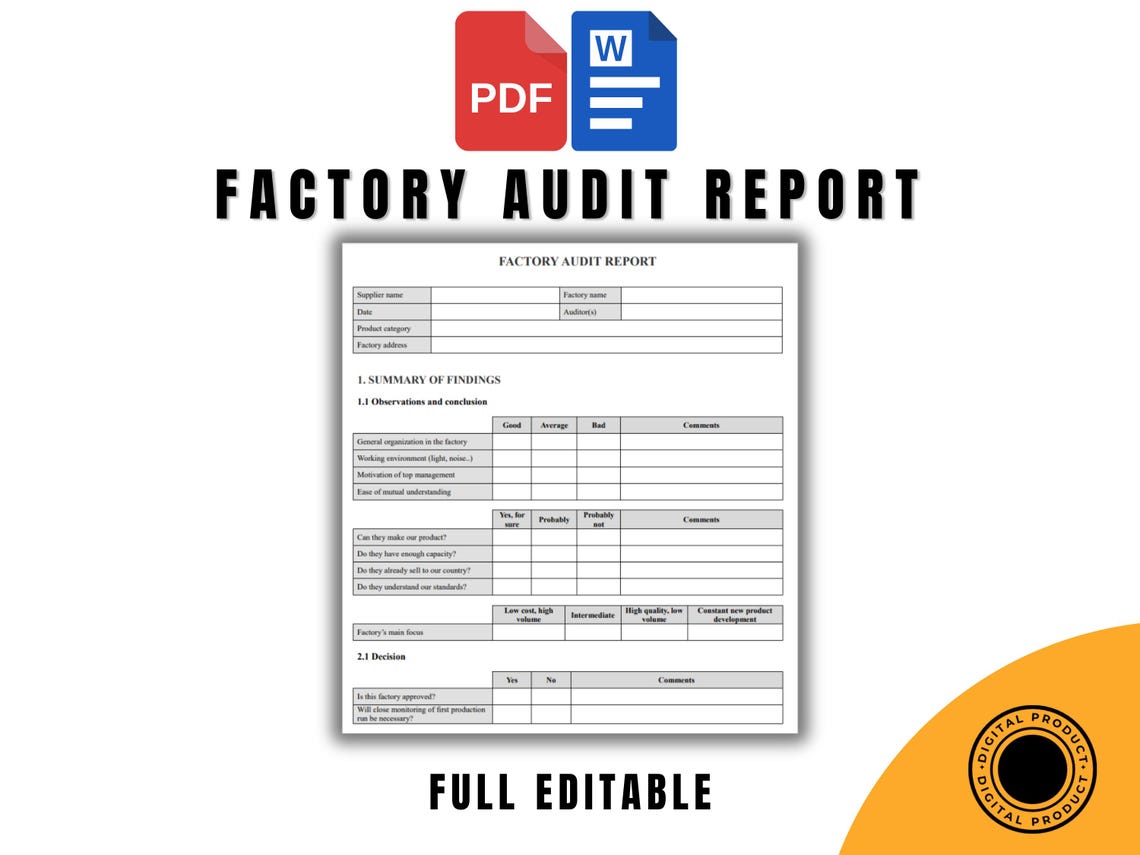 Factory Audit Report Template, Word and PDF Format, Fully Editable and ...