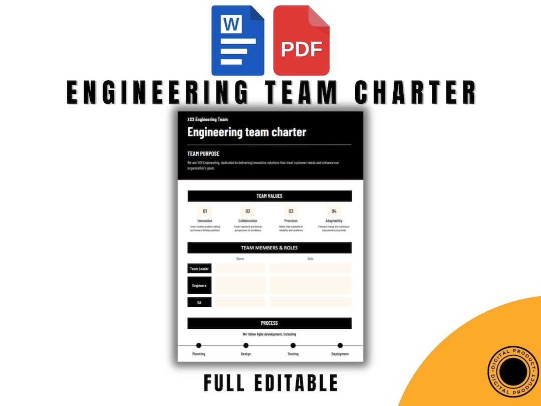 Engineering Team Charter Template, Word and PDF Format, Professional ...