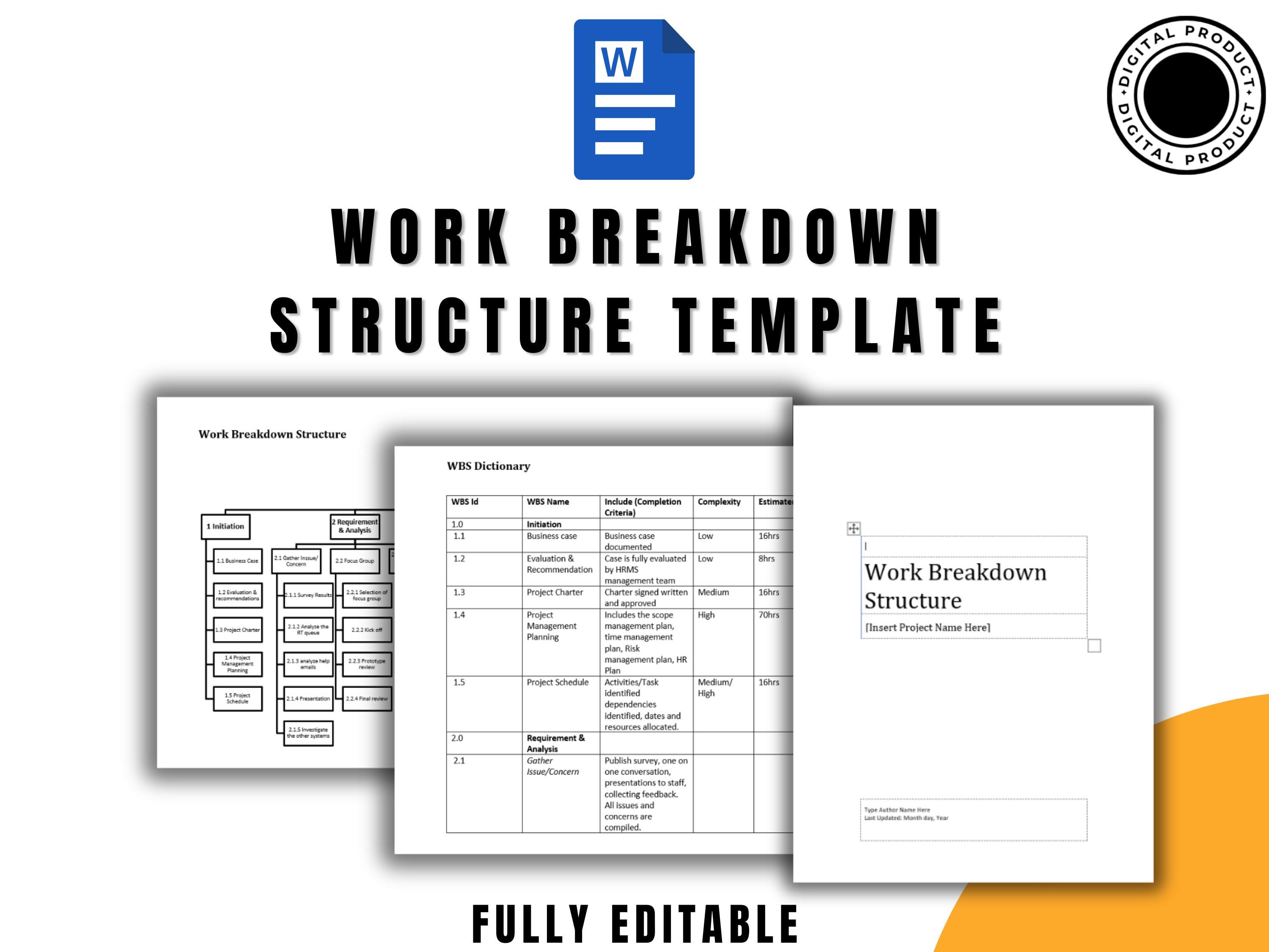 Work Breakdown Structure Template – Editable Word Format WBS With ...