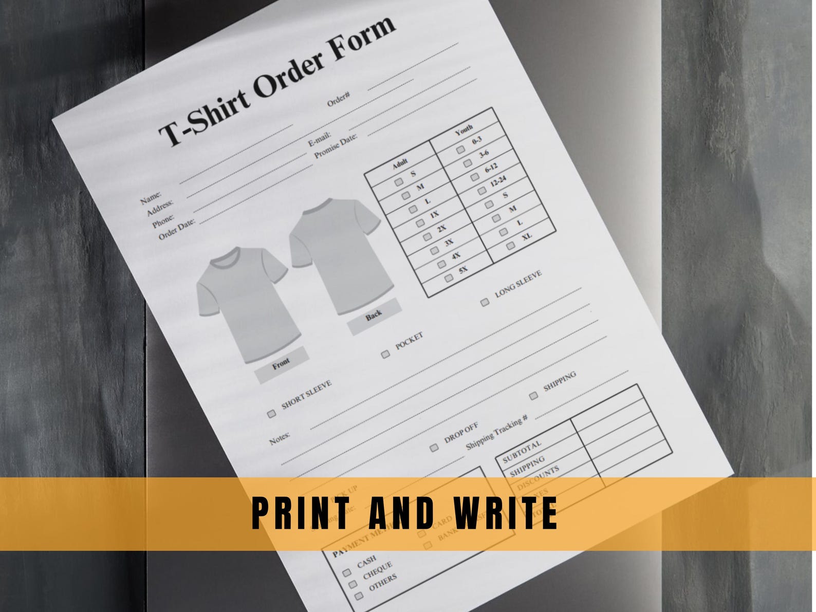 T-shirt Order Form Template PDF, Printable Shirt Order Sheet, Custom ...