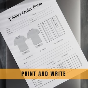 T-shirt Order Form Template PDF, Printable Shirt Order Sheet, Custom ...