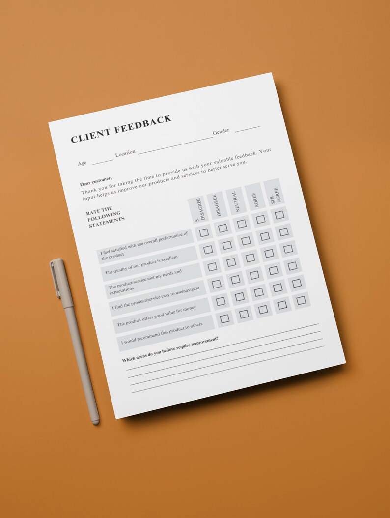 Client Feedback Form Template A4 PDF, Printable Editable Survey Sheet ...